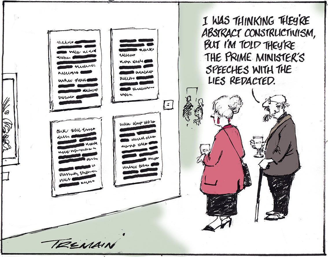 Garrick Tremain cartoon: redacting the lies by the ‘Podium of Truth ...