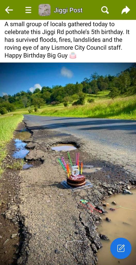 amusement — 5th Birthday Party for a pothole in Lismore, NSW | Waikanae ...