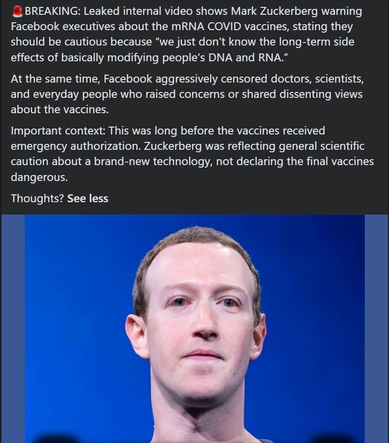 Zuckerberg expressed concerns about that substance, before he censored ...